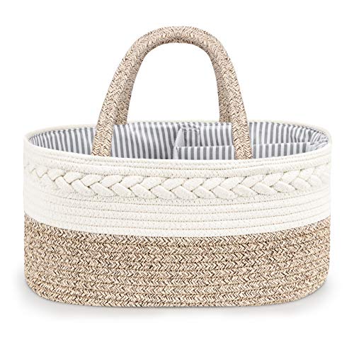 Baby Diaper Caddy Organizer, Stylish Cotton Rope Baby Basket Nursery Storage Organizer for Changing Table, Maliton Extra Large Diaper Caddy for Baby Stuff, Baby Registry Must Haves
