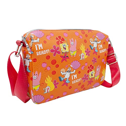 Buckle Down Nickelodeon Bag, Cross Body, Rectangle, Spongebob and Friends Im Ready Flowers and Bubbles, Orange, Vegan Leather, Nick 90's Rewind