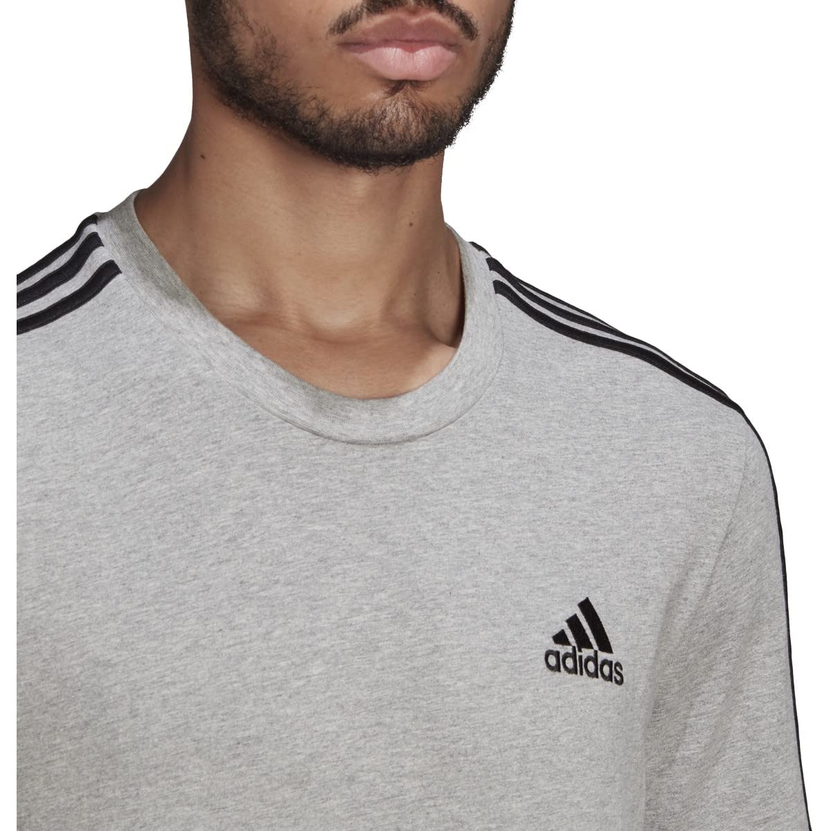 adidas Men's Essentials 3-stripes Tee, Medium Grey Heather, Medium