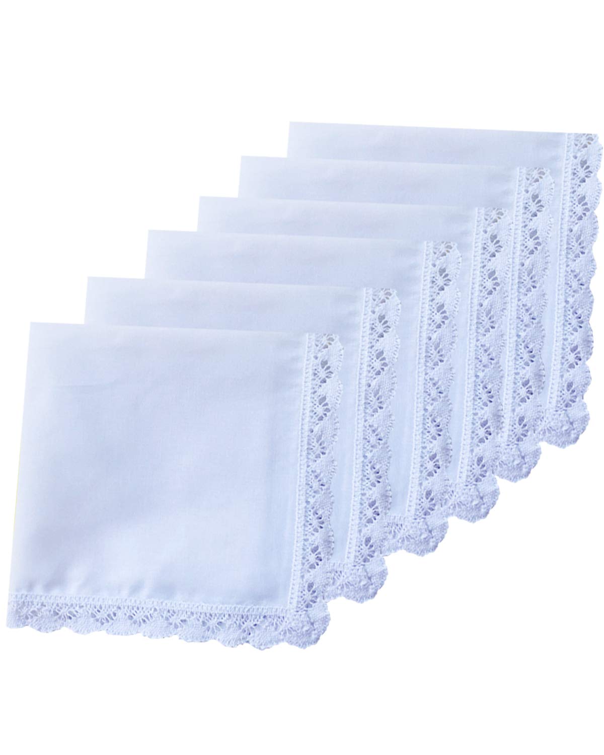 6 Pack of Ladies Embroidery Cotton Handkerchiefs Lace Border White Hankies