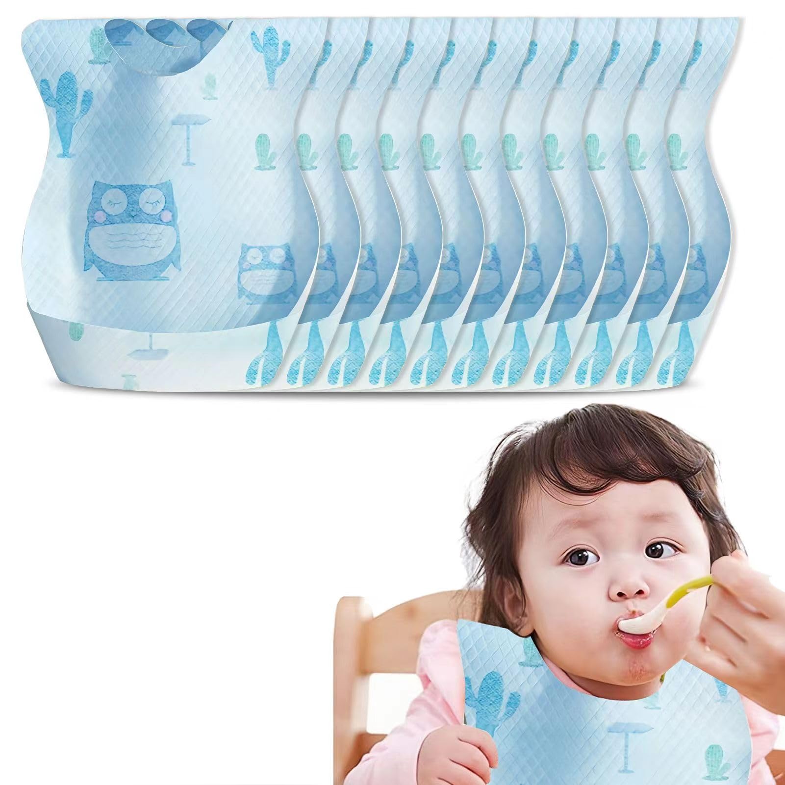 AiQiaoXin Baby Disposable Bibs - Soft, Leak Proof and Convenient, Disposable Bibs Suitable for baby, Feeding, Traveling(10PCS (10 PCS Owl pattern)