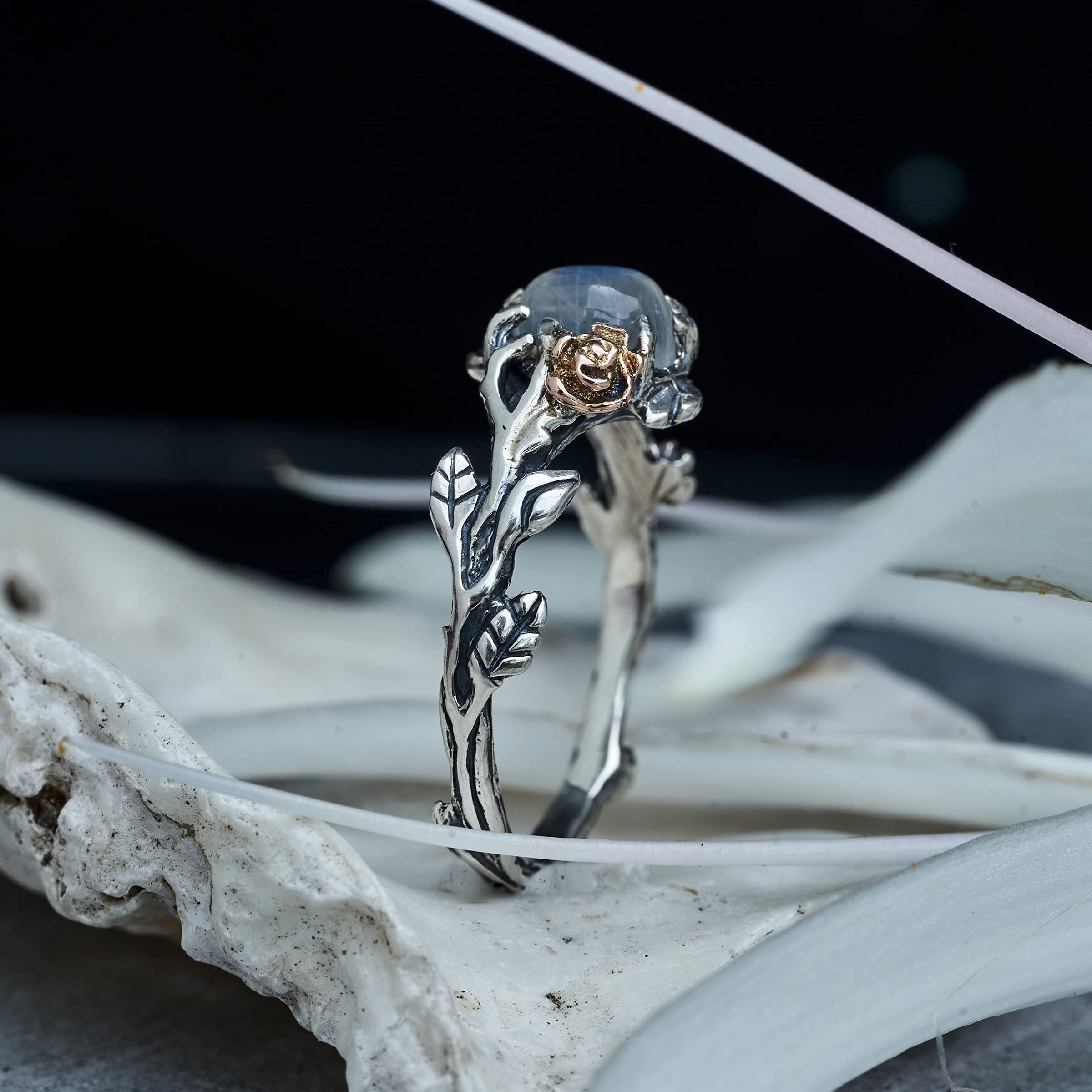 925 Sterling Silver Moonstone Ring "Primrose" | 6mm Rainbow Moonstone ring | Engagement ring | Ring For Women | Handmade (8.5)