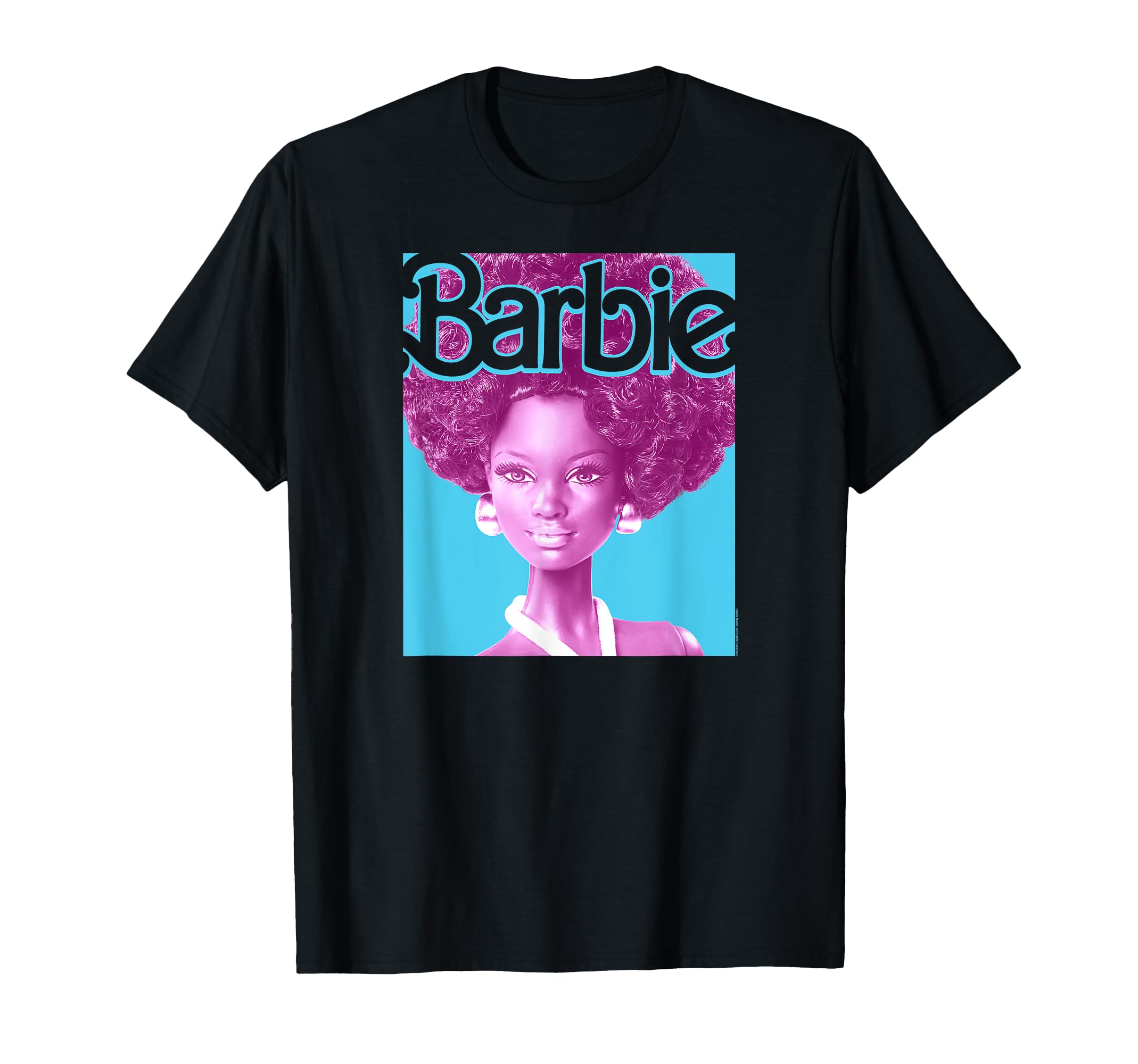 Barbie Afro Doll Classic Fit T-Shirt: Adult Round Neck, Black, Short Sleeve, Cotton-Polyester
