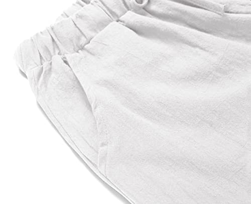 CHARTOU Women's Summer Drawstring Waist Wide Leg Loose Cotton Linen Palazzo Pants (Medium, White)