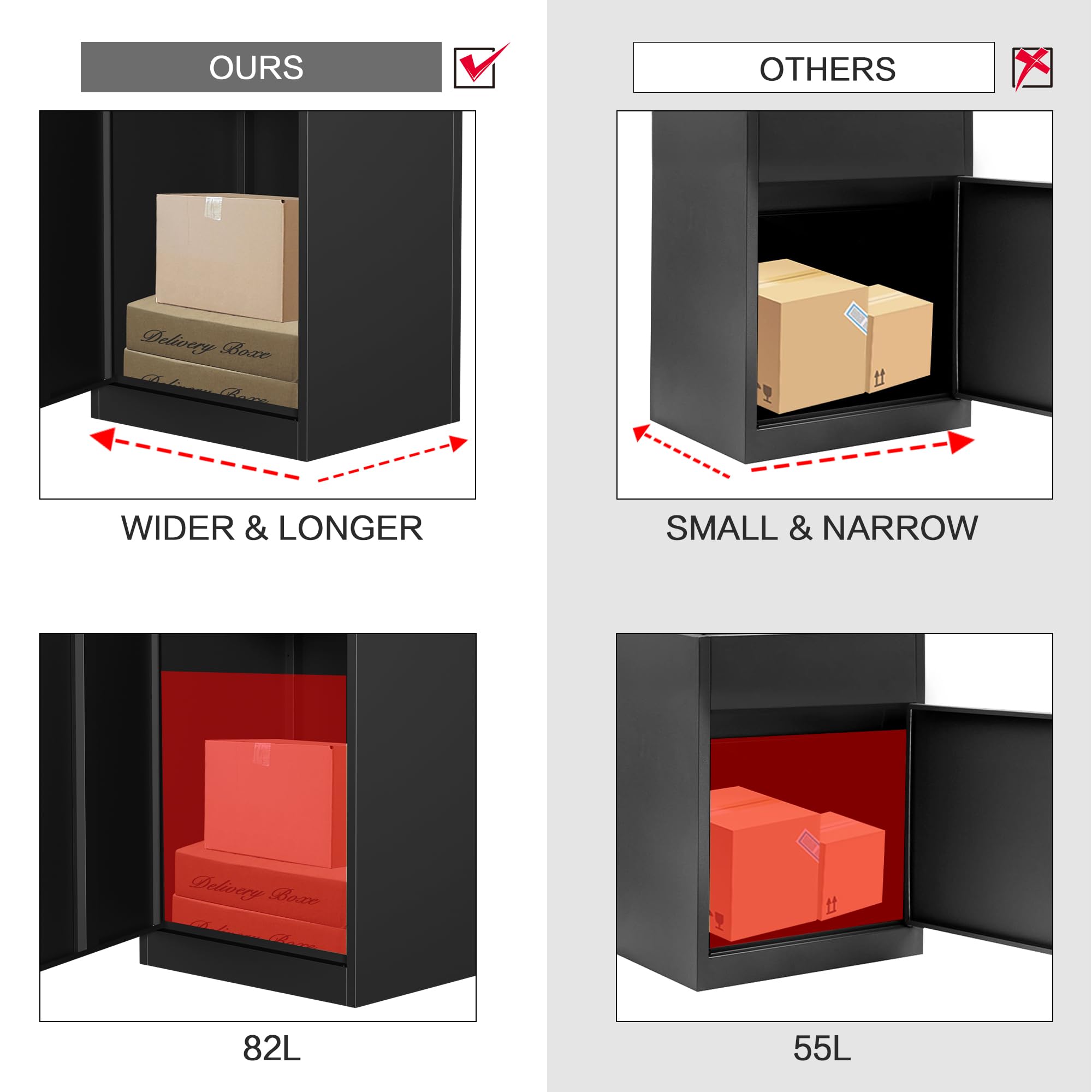 Package Delivery Box for Porch Deck Storage Box, Waterproof Package Drop Box for Outside, Anti Theft Package Lock Box Wall Mounted Package Delivery Boxes (19.7x16.1x41 inch)