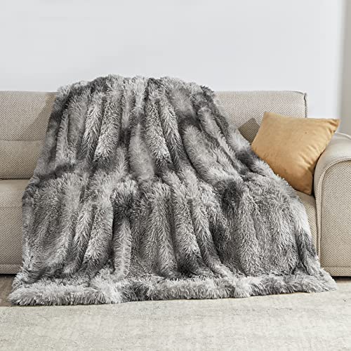 BEAUTEX Faux Fur Throw Blanket, Soft Sherpa Fluffy Blankets, Warm Thick Plush Flannel Blanket, Luxury Fuzzy Blankets for Room Decor, Shaggy Comfy Blanket for Couch Sofa Bed Grey, 50x 60