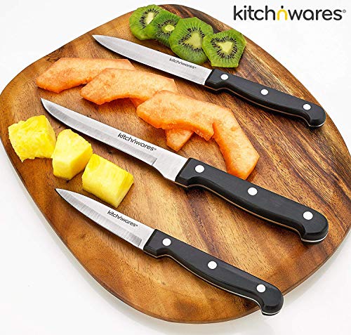 Knife Set With Wooden Block - 15 Piece Set Includes Chef Knife, Bread Knife, Carving Knife, Utility Knife, Paring Knife, Steak Knife, Boning Knife, Scissors And Knife Sharpener. - By Kitch N’ Wares