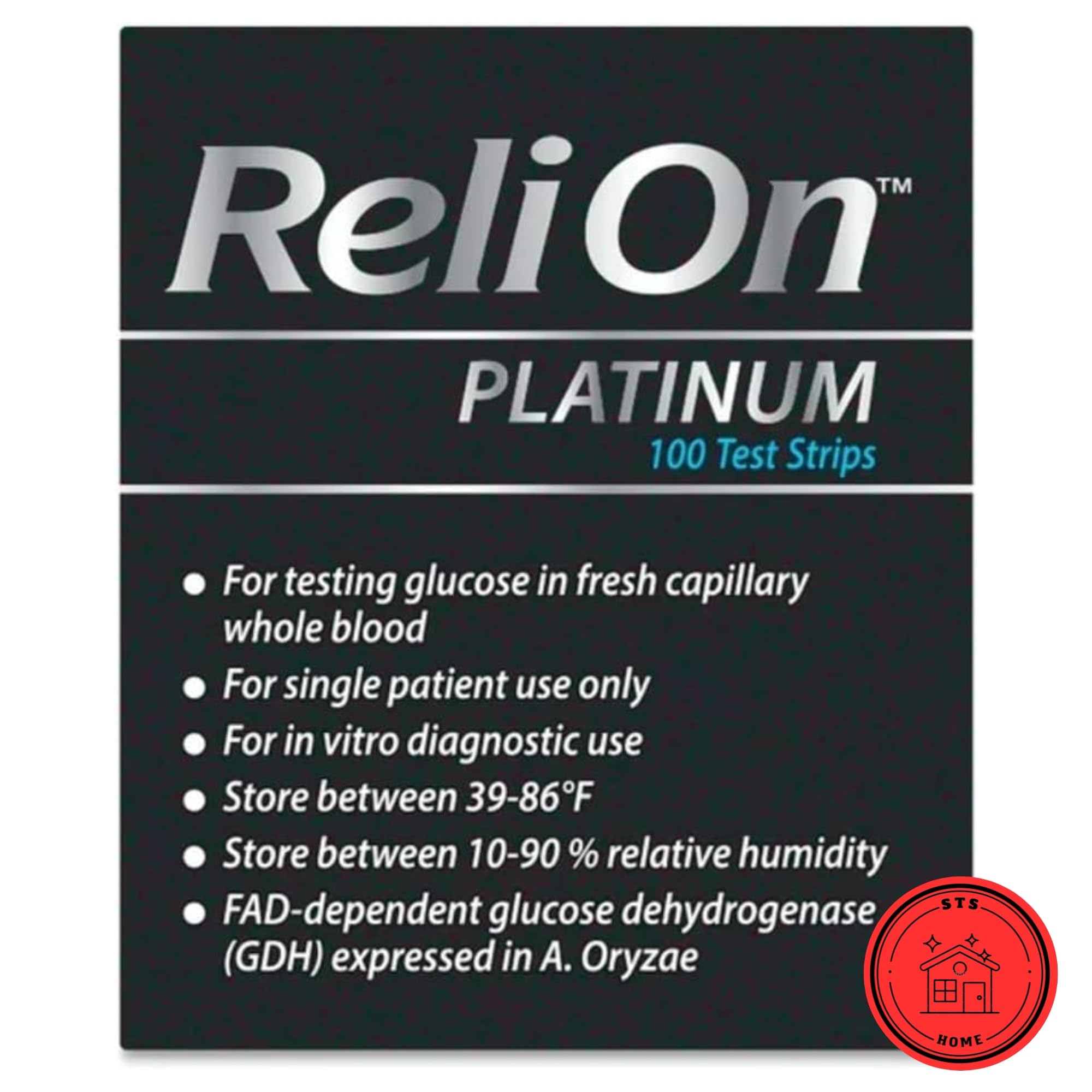 ReliOn Platinum Blood Glucose Test Strips | Blood Glucose Test Strips | Test Strips for Diabetes | Blood Sugar Test Strips | Diabetic Test Strips | Reli On Platinum Test Strips 100 Count + STS Sticker