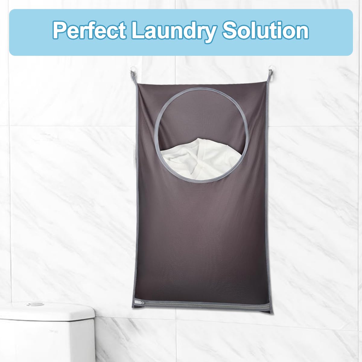 QUMENEY 2 Pack Door Hanging Laundry Hamper, XL Hanging Laundry Bag with 4 Hooks Over Door Laundry Hampers for Dirty Clothes, Large Laundry Organizer Bag for Bedrooms Dorms Closets(31"X 20",Grey)