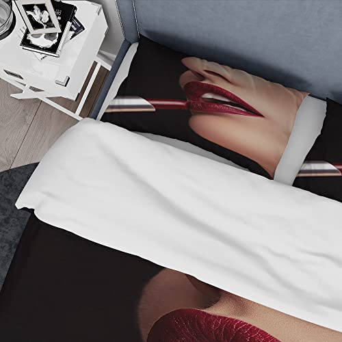 DESIGN ART Designart 'Applying Red Lipstick On Lips' Modern Duvet Cover Comforter Set Twin Cover + Comforter + 1 Sham 3 Piece