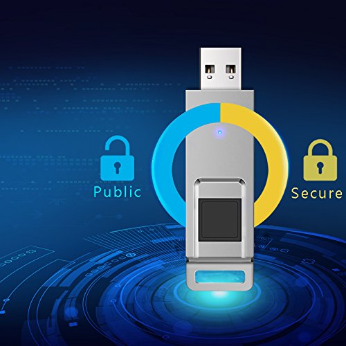 KOOTION 32GB High Speed Recognition Fingerprint Encrypted Flash Drive USB3.0 Dual Storage Security,Silver