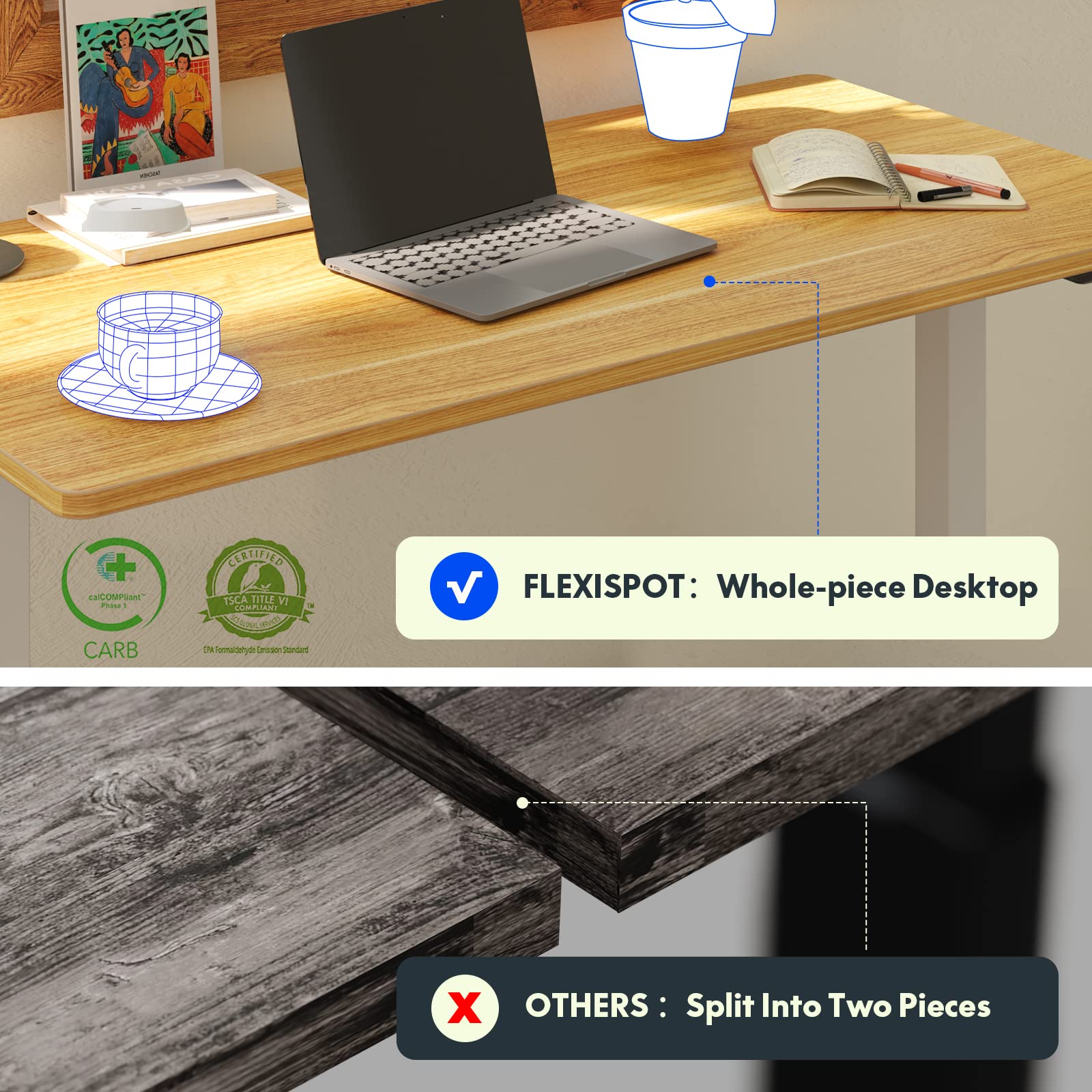 FLEXISPOT EN1 One-Piece Standing Desk 40 x 24 Inches Height Adjustable Desk Electric Sit Stand Up Desk Home Office Desks Computer Workstation (White Frame + Maple Desktop)