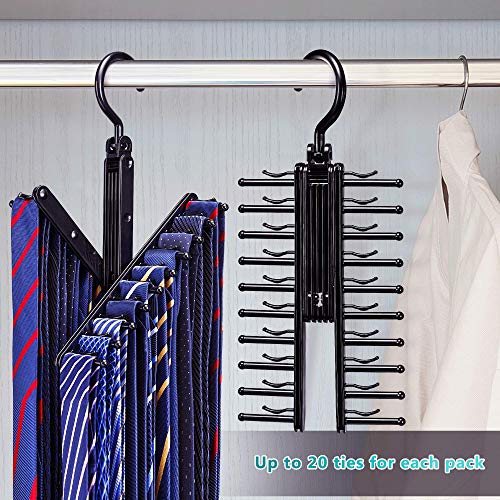 IPOW Upgraded 2 PCS See Everything Cross X 20 Tie Rack Holder,Rotate to Open/Close Tie and Belt Hanger with Non-Slip Clips,360 Degree Swivel Space Saving Organizer