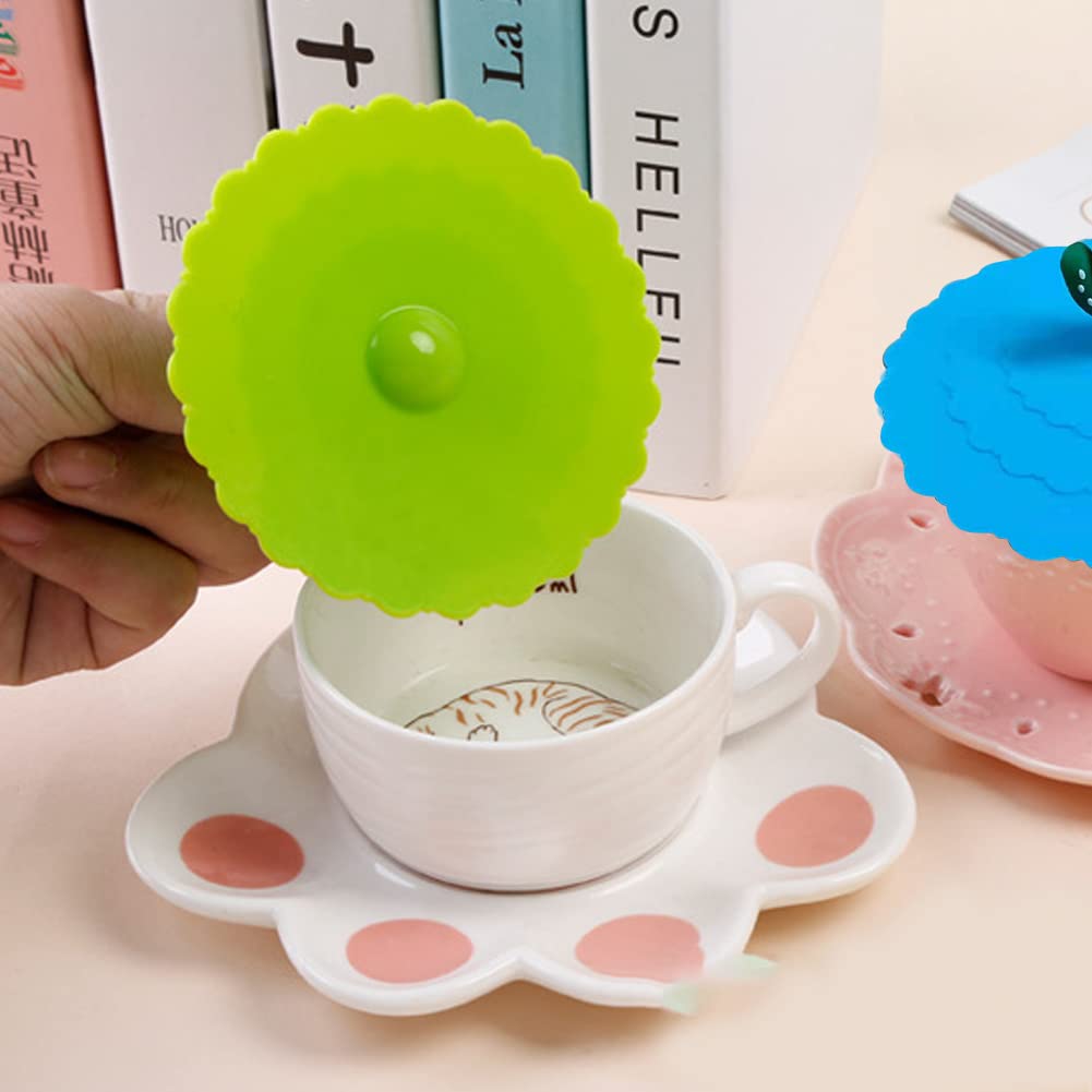 8pcs Silicone Cup Lids Mug Cover, Colorful Anti-Dust Mug Cover Cute Reusable Lids for Cups Mugs Beer Glasses Universal