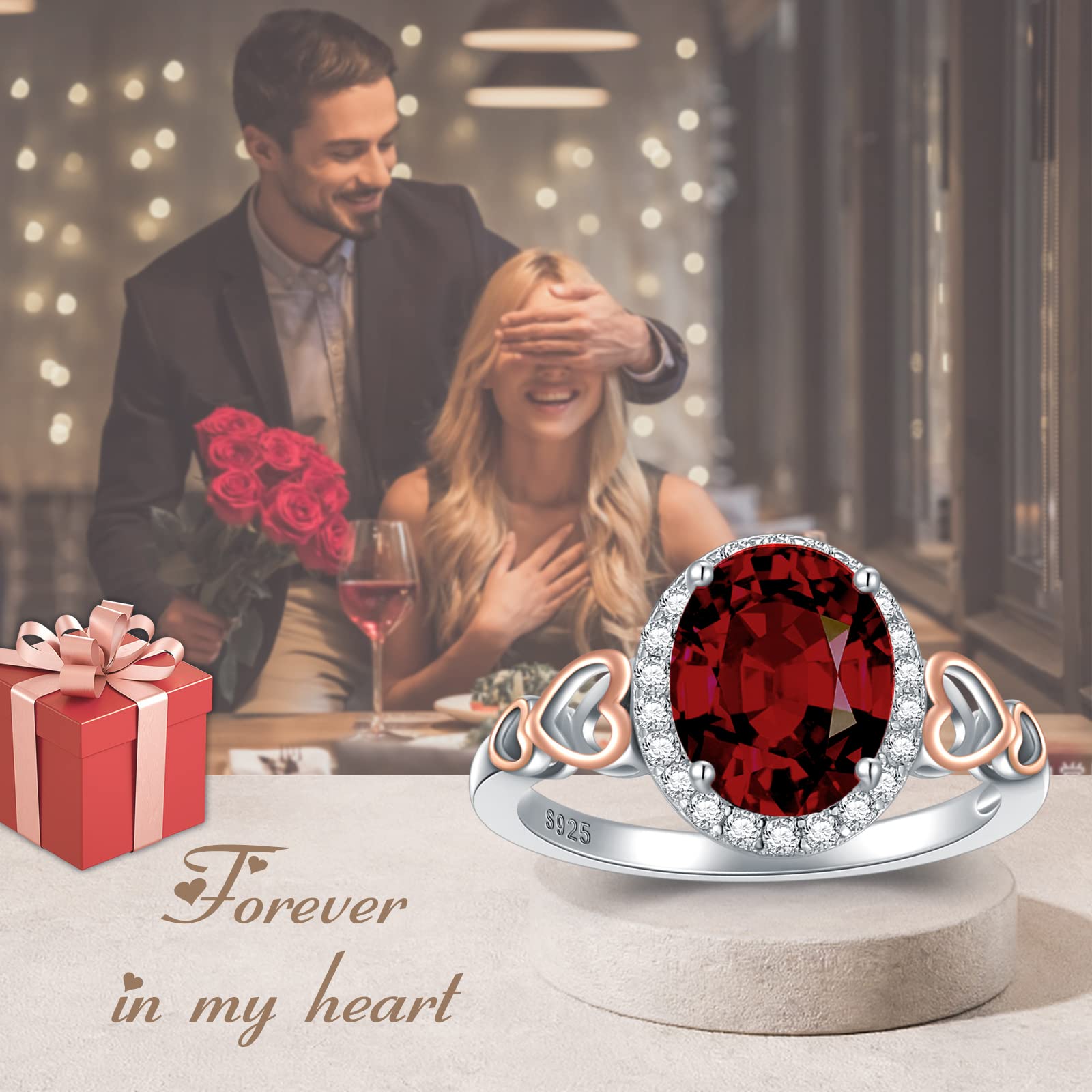 Althum 925 Sterling Silver Red Garnet Engagement Ring for Women 10mm * 8mm Oval Cut Garnet Ring (Size 9)
