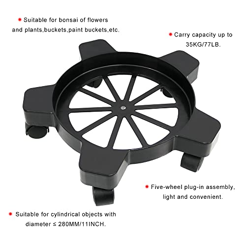 CNQLIS 5 Gallon Bucket Dolly with 5 Smooth-Rolling Swivel Casters,75 lbs,No Tip or Spilling for 5 Gallon Bucket and Flowerpot,11" Inside Diameter,Black (2Pcs)