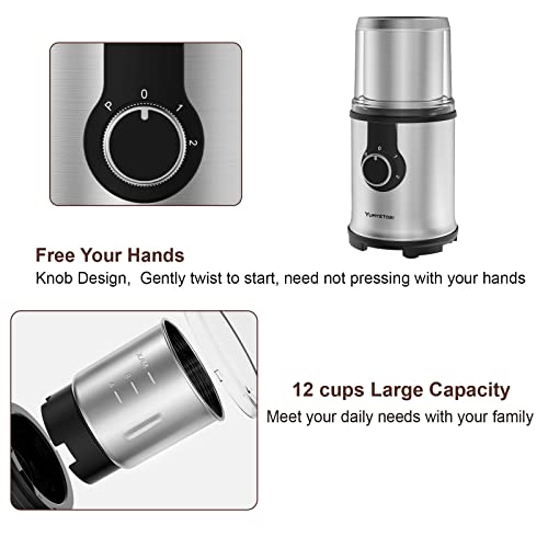 Coffee Grinder Electric, Spice Grinder with with 2 Detachable Stainless Steel Bowls, with Anti-splash Cover & Brush, 3.88oz/110g Capacity Coffee Bean Grinder, Dry & Wet for Corn Kernels, Herbs, Nuts