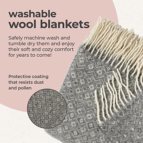 Cozy Blankets - New Zealand Virgin Wool Throw Blanket, Indoor and Outdoor Blankets and Throws, Soft Blanket with Fringes and Tartan Pattern