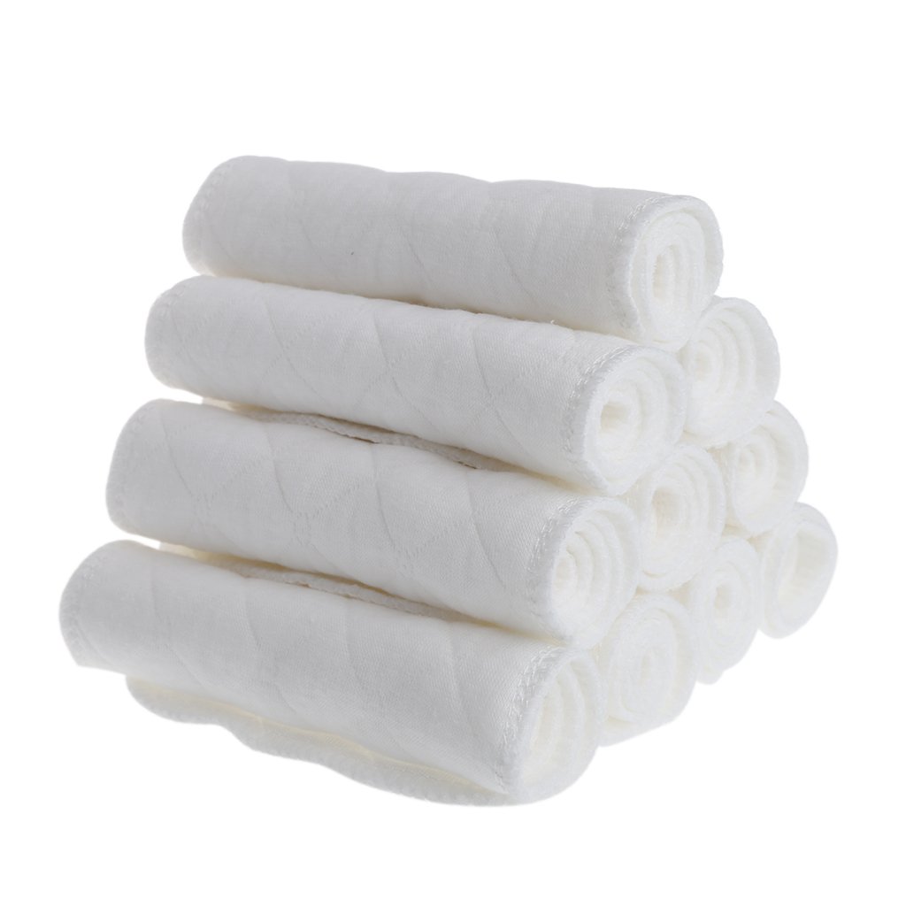 cici store 10Pcs Reusable Newborn Baby Cotton Blend Cloth Diaper Newborn Soft Nappy Liners Inserts 3 Layers (White)