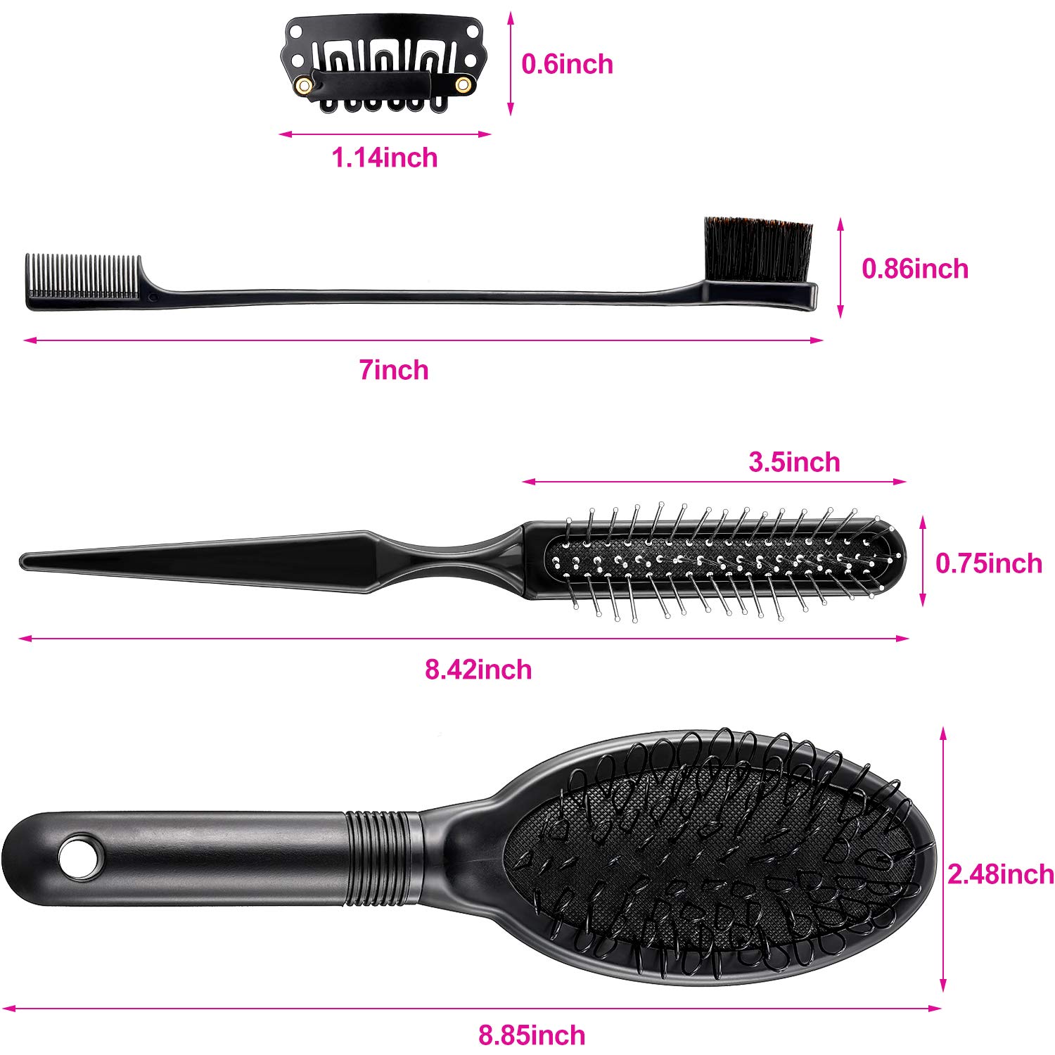 9 Pieces Wig Combs Set Includes Hair Edge Brush Airbag Massage Comb Wide Tooth Hair Comb Wig Clips for Curly Straight Thick Synthetic and Human Hair