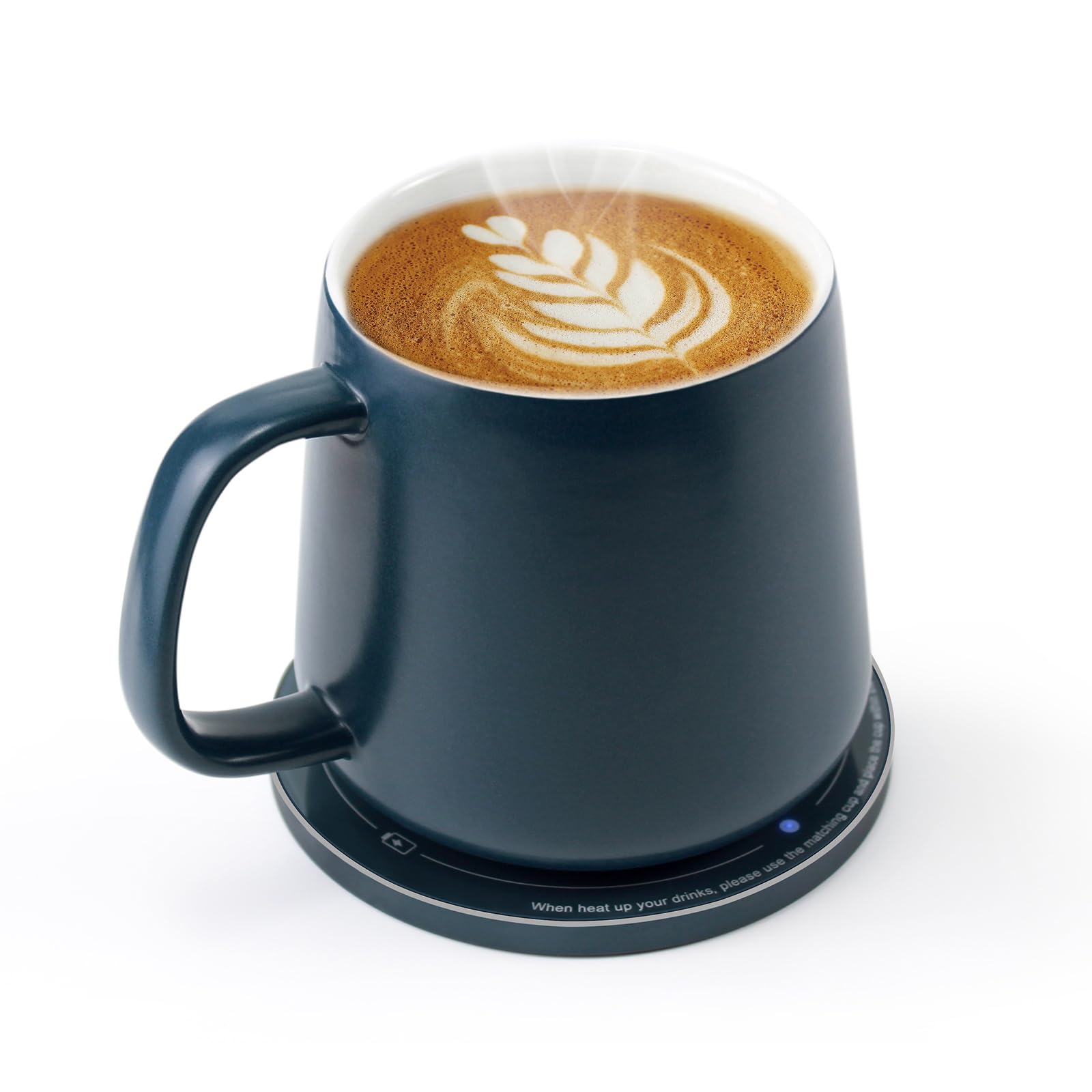 APEKX Self-Heating Ceramic Mug - 130°F / 55°C Optimal Temperature Control, Wireless 15W Phone Charging Pad - 12.8 fl oz/380 mL Capacity with USB-C (Deep Navy)