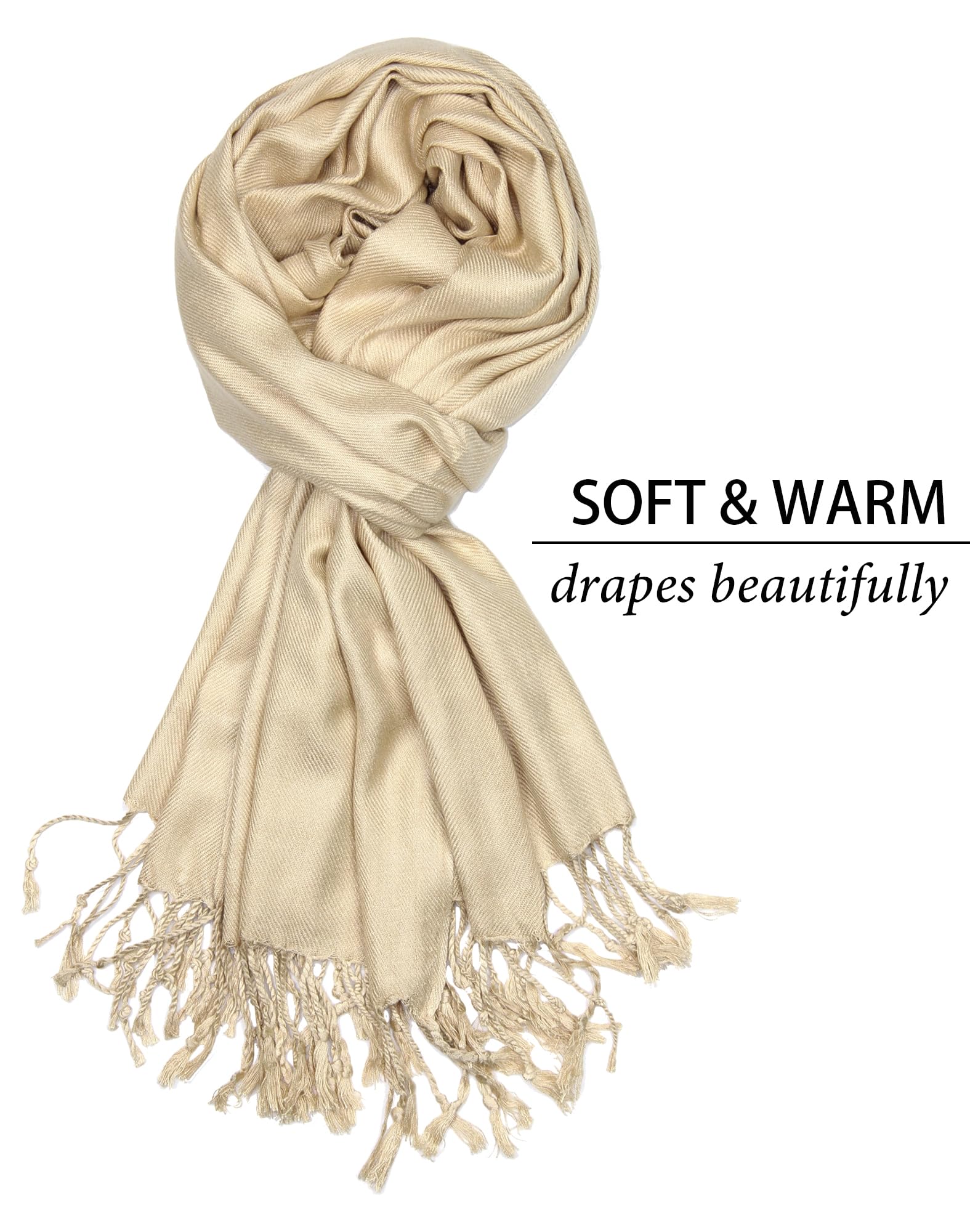 Achillea Soft Silky Solid Pashmina Shawl Wrap Scarf for Wedding Bridesmaid Evening Dress … (Champagne)