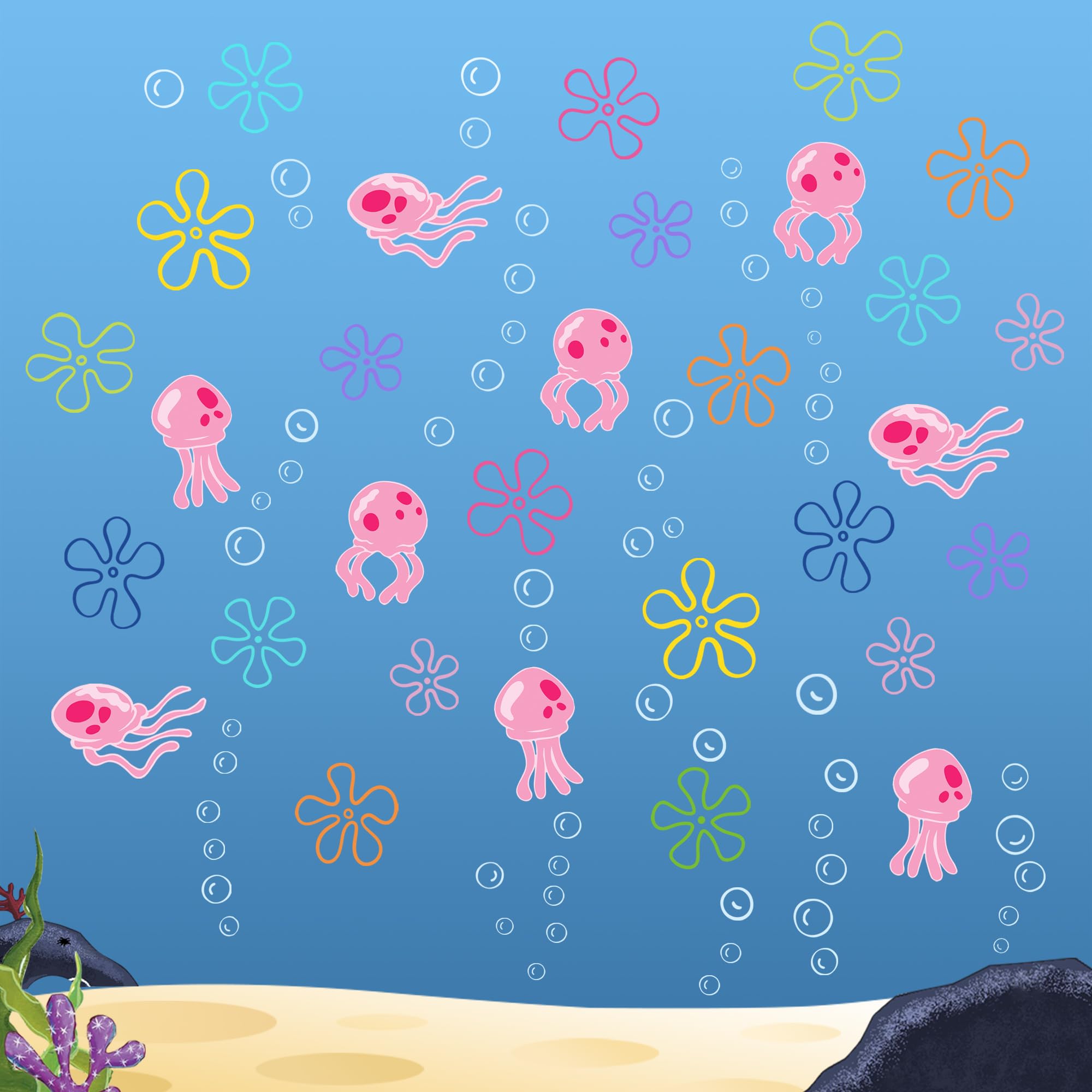 Dripykiaa 114 Pcs Jellyfish Bubbles Wall Stickers Under The Sea Ocean Wall Decals Decorations for SUV Van Bedroom Bathroom Children's Room Wall Decor for Boys Girls Teens Adults