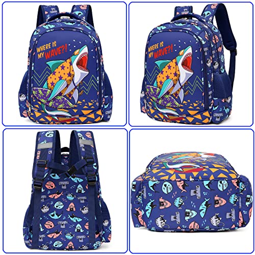 Backpack for Boys Dorlubel Lightweight Shark School Backpack with Insulated Lunch Tote Preschool Kindergarten Elementary Book Bag Set With Chest Strap(Shark Wave)