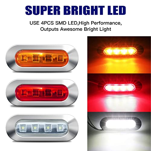 ALFU 8PCS 12-24V 4 LED Side Marker Indicator Lights Side Front Rear Tail Clearance Lamp Marker Light Trailer Lights for Trailer Truck Boat Deck RV Camper (4PCS Amber+4PCS Red)