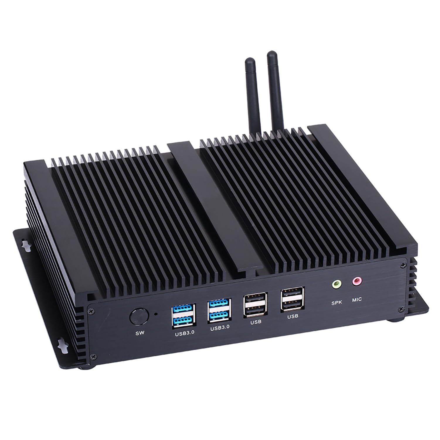 HUNSN Fanless Industrial PC, Mini Computer, I3 4005U 4010U 4030U, Windows 11 / Linux Ubuntu, IM04, 2 x HDMI, 2 x LAN, 6 x COM, 4 x USB3.0, 4 x USB2.0, 8G RAM, 128G SSD
