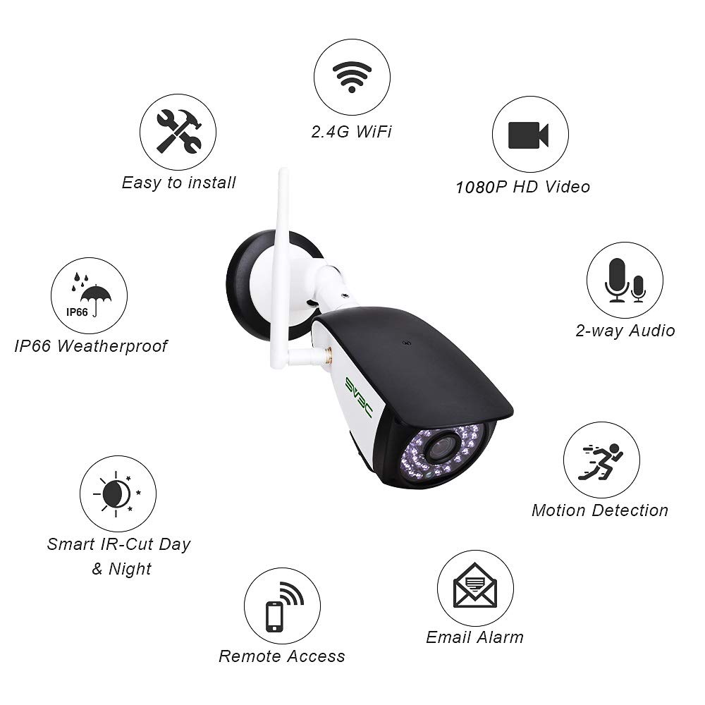 SV3C WiFi Security Cameras Outdoor, 2 Pack 1080P Two-Way Audio Exterior IP Camera, Outside Surveillance Cam Supports Motion Detection, ONVIF Conformance, IP66 Waterproof, RTSP,Max 128GB SD Card Record
