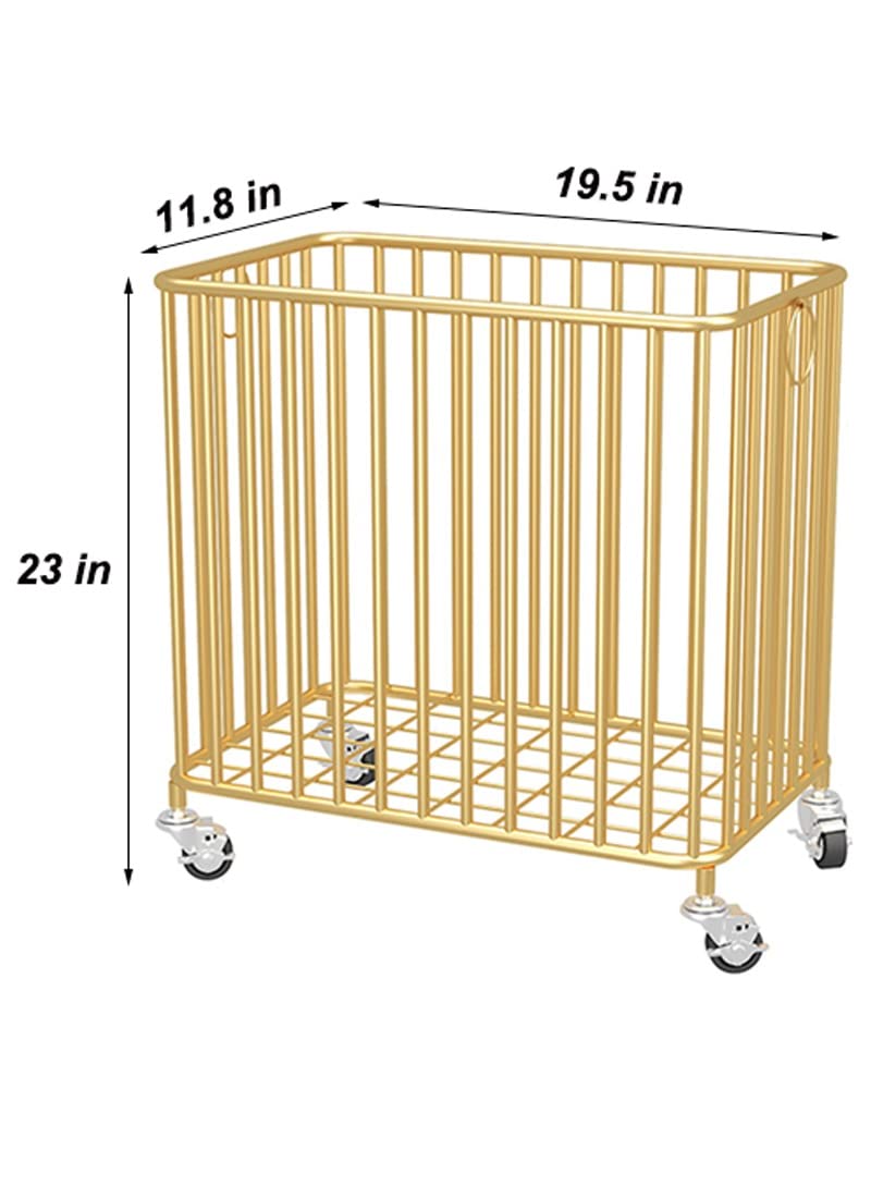 Rolling Laundry Hamper with Wheels,Large-size Metal Laundry Basket Cart,Clothes or Linen Storage Organize Hamper Bin for Living Room,Bathroom,Closet or Children Bedroom,Gold