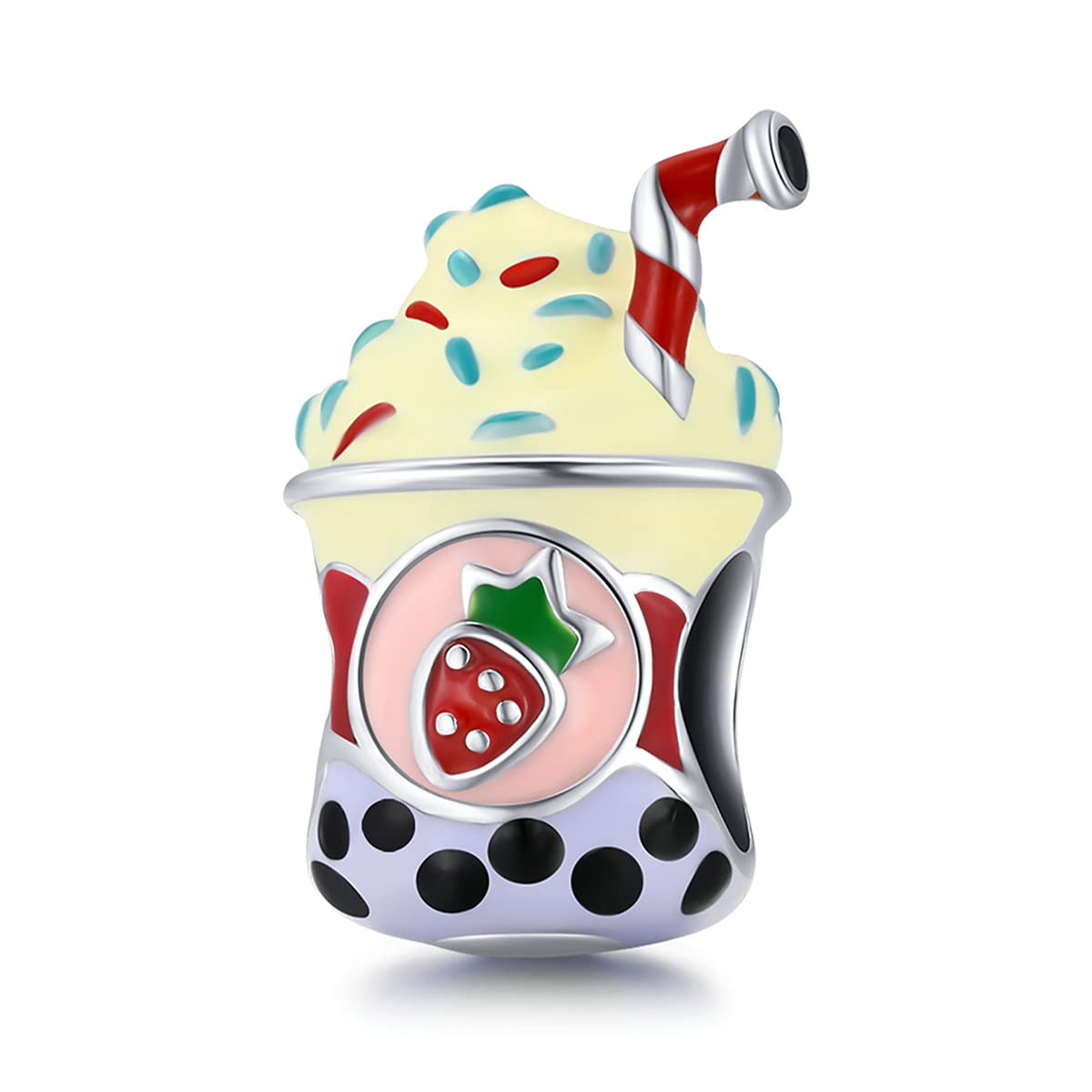 925 Sterling Silver Pop Can Charm Milk Box Charm Ice Cream Charm Cake Charn Biscuit Charm Coffee Charm Cup Charm for Pandora Charm Bracelet (Ice Cream)