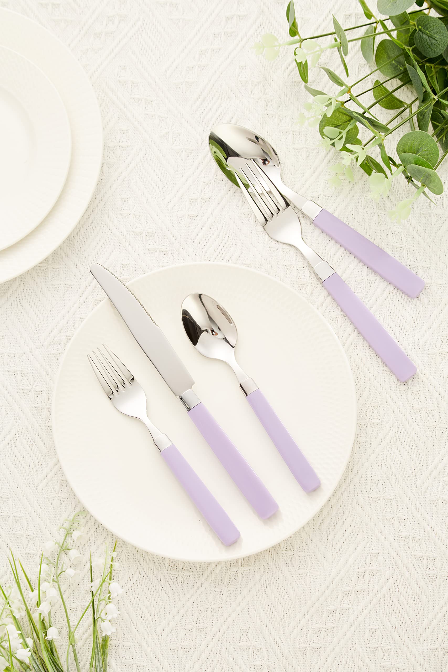 ANNOVA 20 Pieces Stainless Steel Flatware/Cutlery Set - Color Handles - 4 x Dinner Forks, 4 x Salad Forks, 4 x Dinner Knives, 4 x Dinner Spoons, 4 x Dessert Spoons - Service for 4 (Lilac, 20 Pieces)