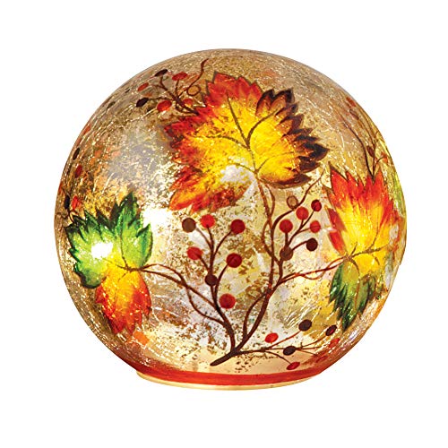 Collections Etc Lighted Fall Leaf Glass Crackle Ball