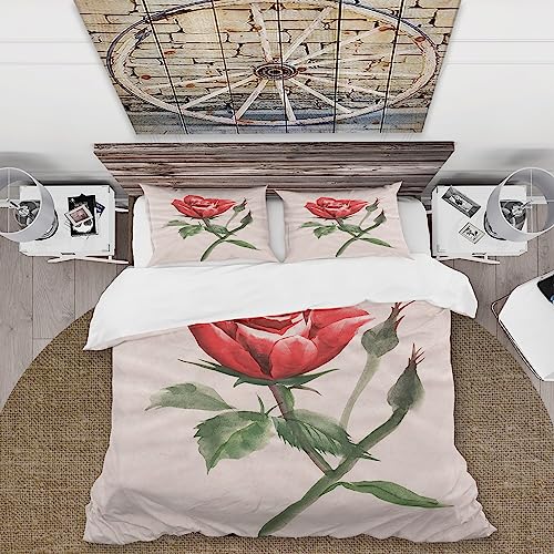 DESIGN ART Designart 'Vintage Red Rose Flower II' Traditional Duvet Cover Set Twin Cover + 1 Sham 2 Piece
