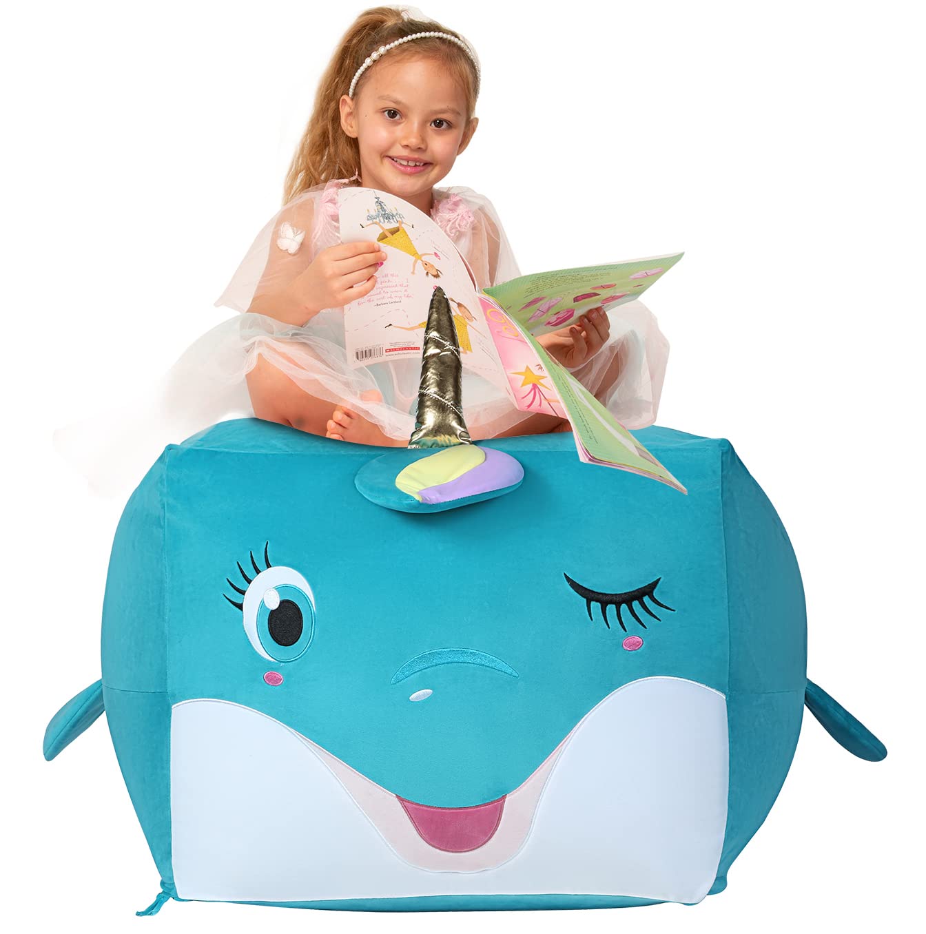 Cute Dolphin Stuffed Animal Bean Bag Storage for Boys and Girls, Gifts for Kids Bedroom Decorations, Child Beanbag Large Size 22x24 Inch Velvet Extra Soft, Cover ONLY
