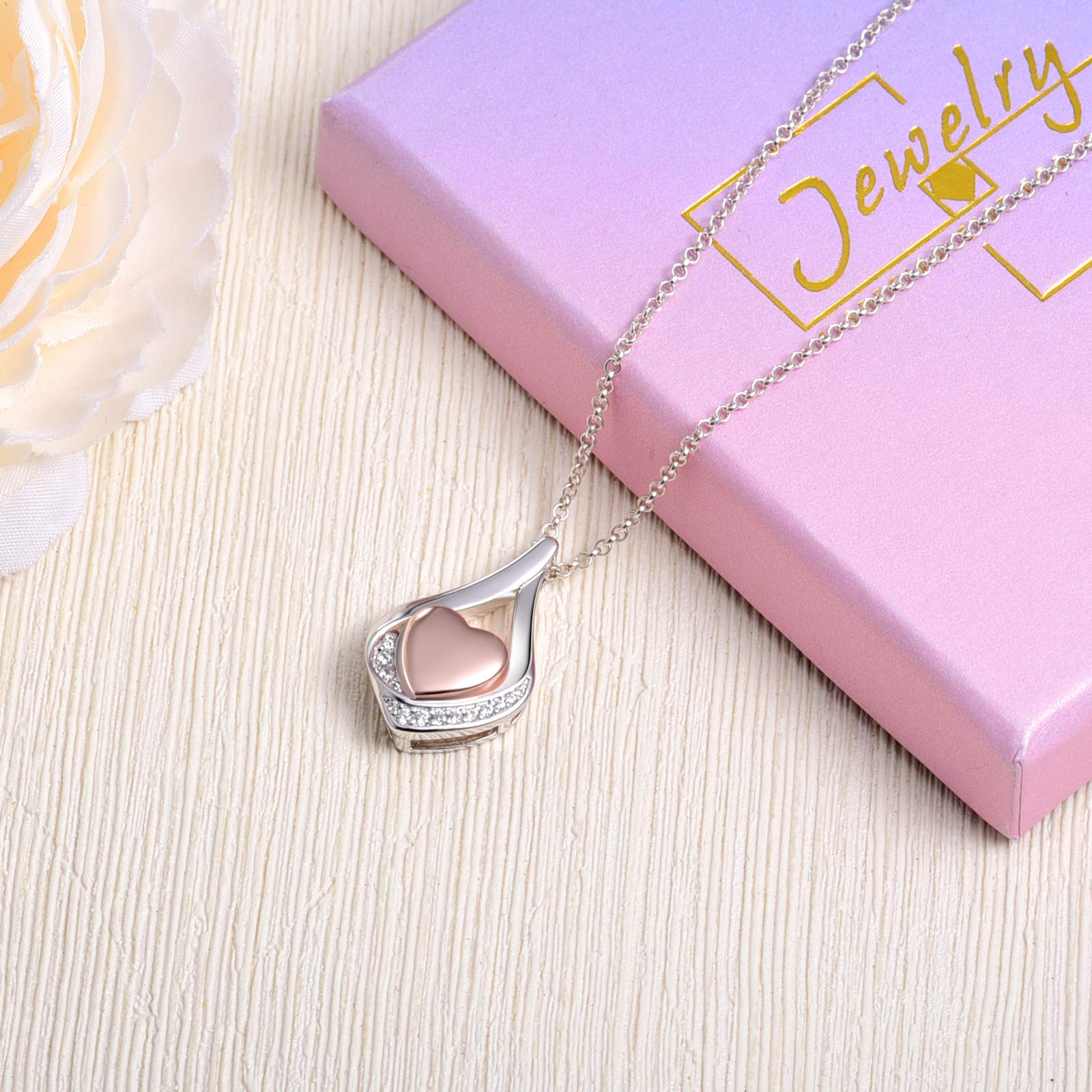 ACJFA Cremation Jewelry 925 Sterling Silver Teardrop Urn Necklace for Ashes Heart Shape Memorial Keepsake Pendant for Human Ashes for Women Gift