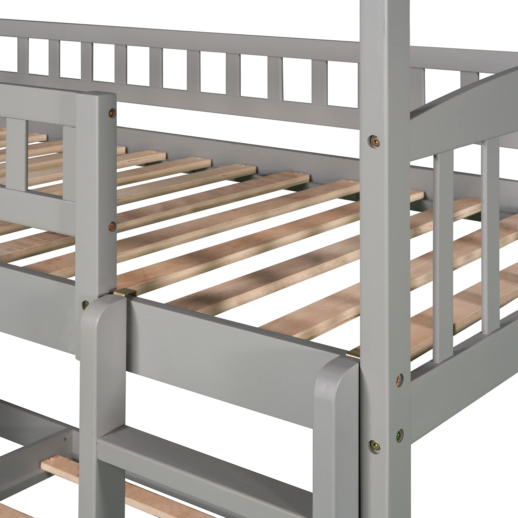 Harper & Bright Designs Twin Over Twin Bunk Bed with Slide, House Bunk Bed with Slide, Playhouse Bed for Toddlers Kids Girls Boys - Gray