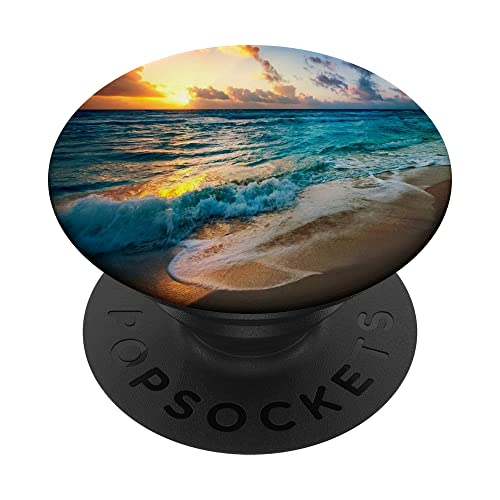 Beach Ocean Waves A Sunset And Palm Trees Beach Scene PopSockets Standard PopGrip