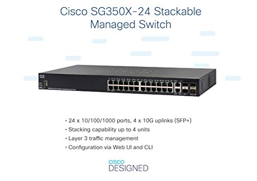 Cisco SG350X-24 Stackable Managed Switch | 24 Gigabit Ethernet (GbE) Ports | 2 x 10G Combo + 2 x SFP+ Ports | Limited Lifetime Protection (SG350X-24-K9-NA)