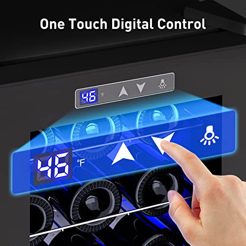 IsEasy Wine Cooler Refrigerator 12 Bottle Mini Wine Fridge Freestanding For Red, White, Champagne Wine Cellar with 46F-66F Digital Temperature Control, Double-Layer Tempered Glass Door