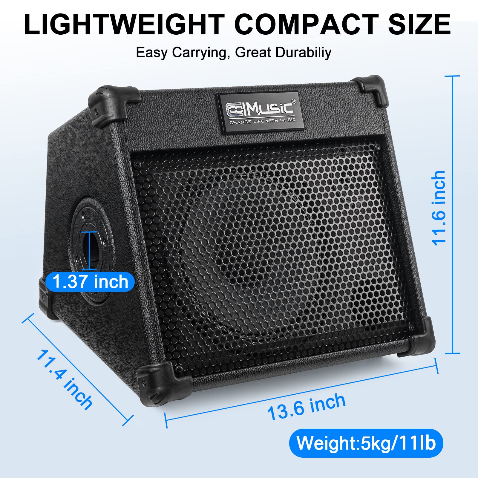 Acoustic Guitar Amplifier, 40 Watt Portable Rechargeable Acoustic Electric Amp for Guitar, Keyboard with Bluetooth, 3 Channel, 2 Band EQ, Reverb, Black