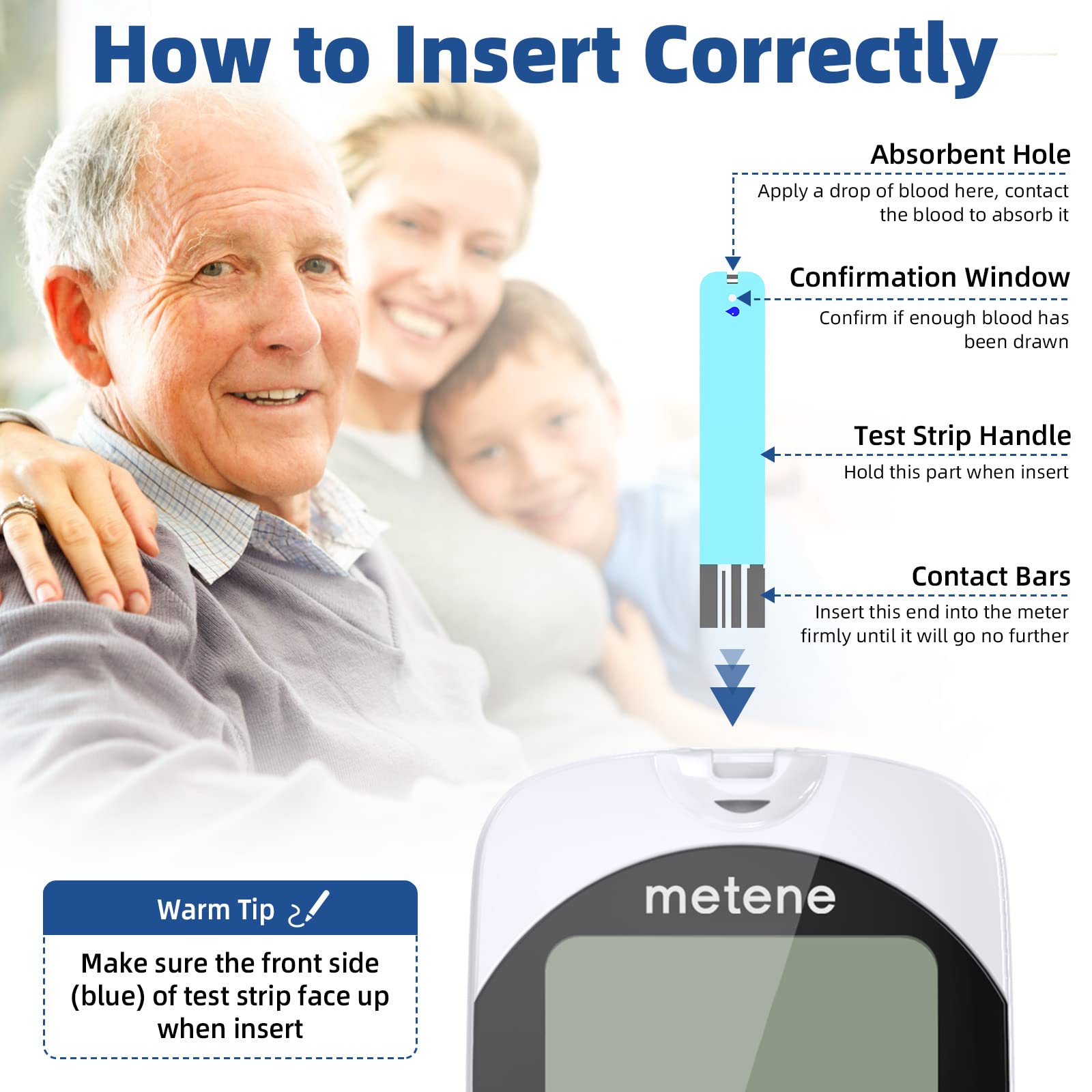 Metene TD-4116 Blood Glucose Test Strips, 100 Count Blood Sugar Test Strips for Diabetes, Use with metene TD-4116 Blood Glucose Monitoring System Only