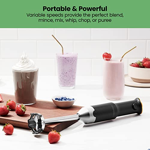 CHEFMAN Cordless Portable Immersion Blender 5-in-1 Blender Set, Ice Crushing Power with One-Touch Speed Control, Comes with Potato Masher, Whisk, Chopper, Beaker, and Storage Case, Stainless Steel