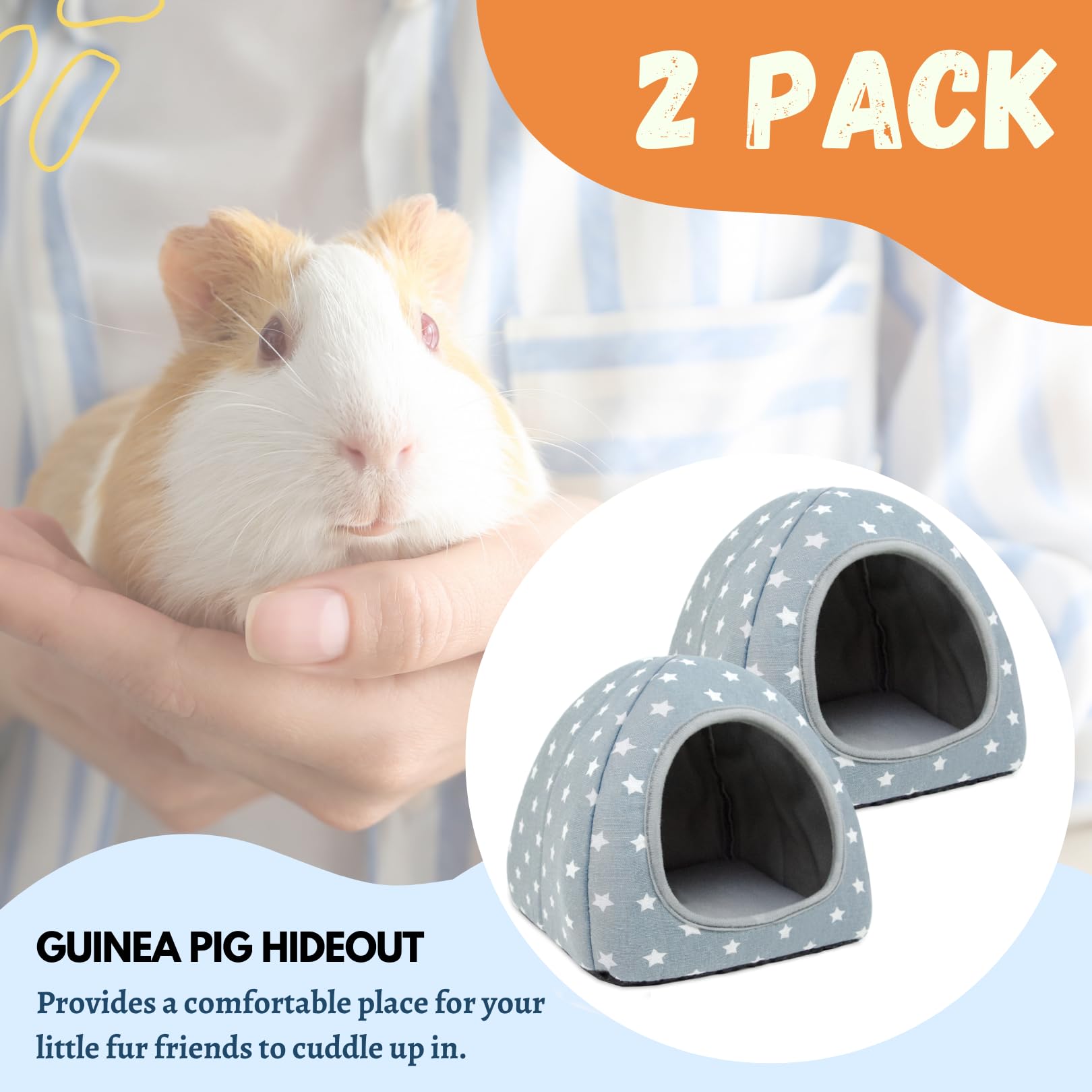 TiereCare 2 Pack Guinea Pig Hideout Bed Washable Guinea Pig Cage Accessories Cozy House Habitat Hide-Out for Chinchilla Hedgehog Small Animal Supplies