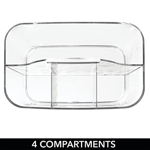 mDesign Small Plastic Nursery Storage Caddy Tote - Divided Bin with Handle for Baby/Kids - Hold Bottles, Spoons, Bibs, Pacifiers, Diapers, Wipes, Baby Lotion - Lumiere Collection - Clear