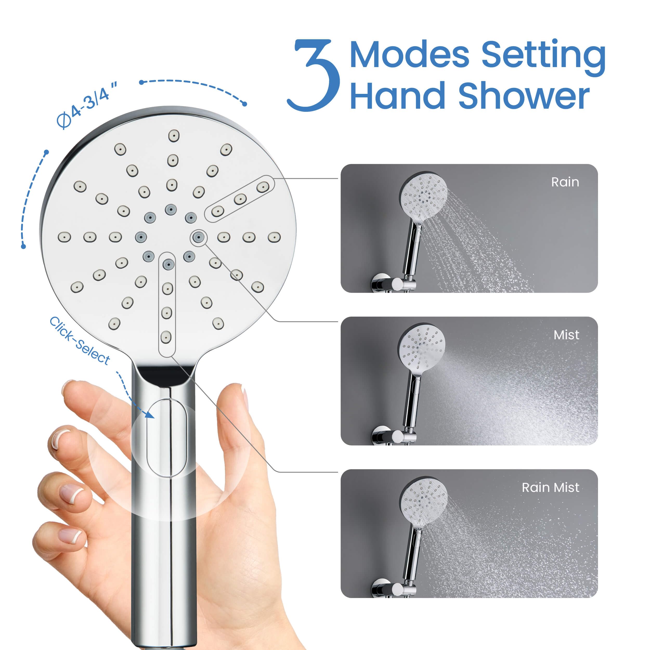 KIBI 2-Function Wall Mounted Circular Bathroom Shower System | Solid Brass Pressure Balanced Shower Faucet Set with High Flow Showerhead and Handheld Spray for Bathroom (Chrome, KSF403)