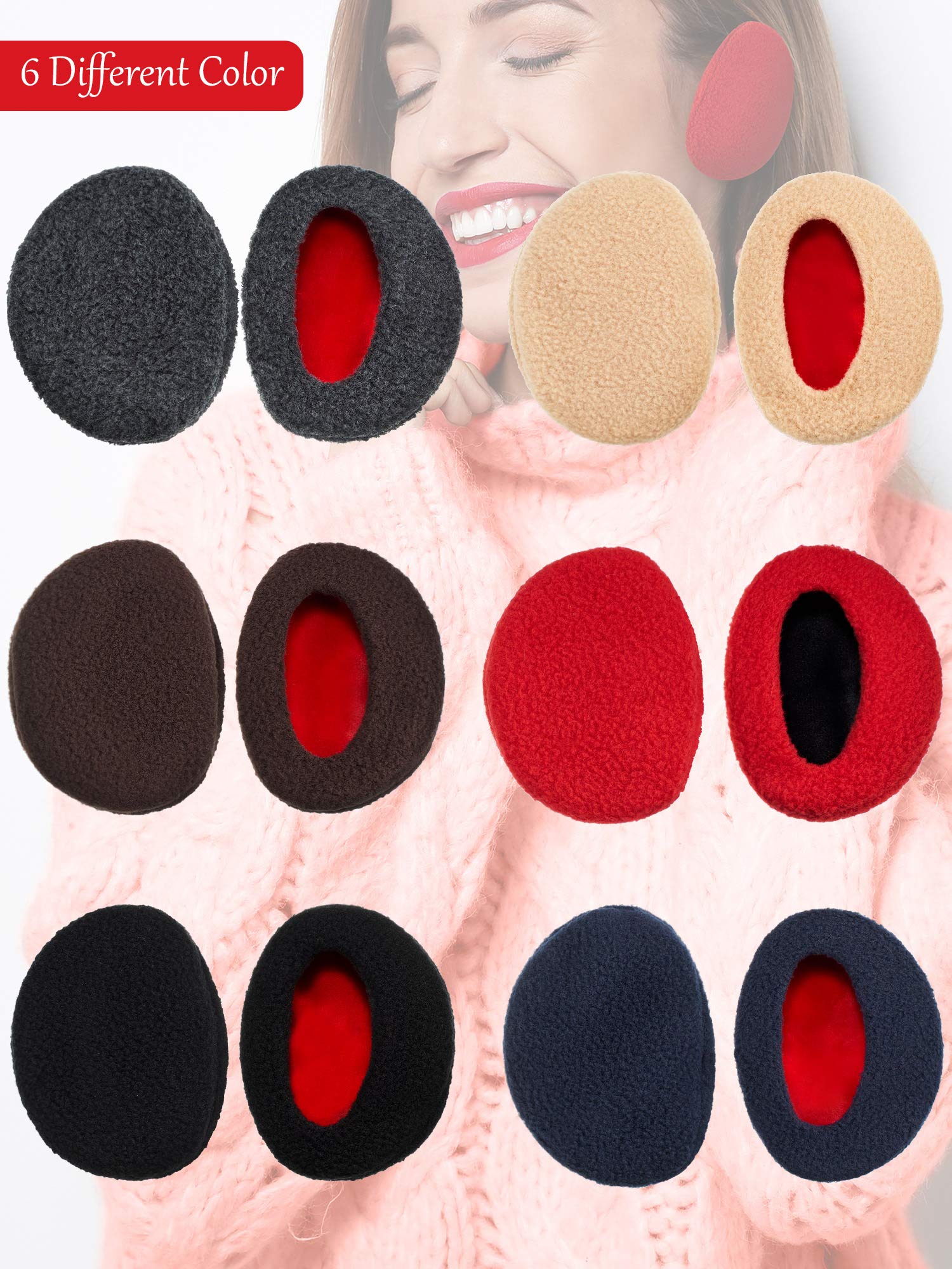 6 Pairs Bandless Ear Warmers Earmuffs Fleece Earmuffs Thick Winter Ear Cover for Men Women (Medium)