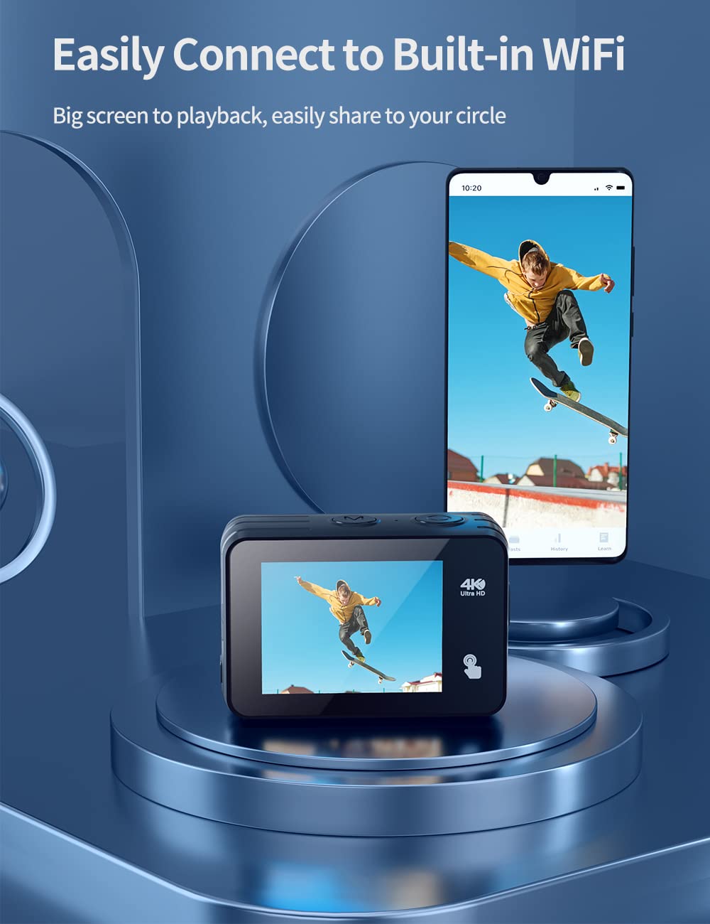 Action Camera 4K 60FPS 8Meters Bare Metal Waterproof Underwater Camera with 6-axis EIS Stabilization,170° Touch Screen Sport Camera with Multiple Functions, Two 1350mAh Batteries